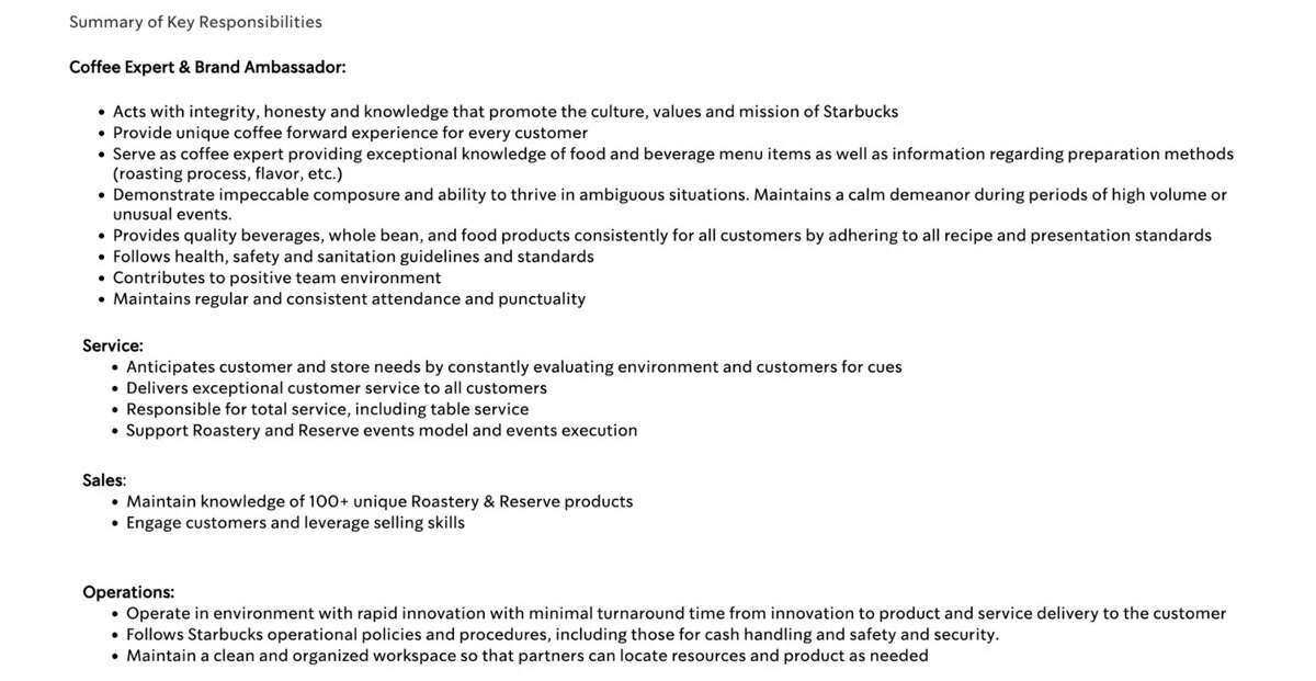 How to Replicate Starbucks' Barista Job Description